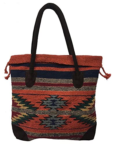 Monterrey Ladies Tote Purse Handwoven Southwestern Aztec Print Suede Handles A