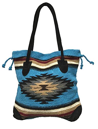 Monterrey Ladies Tote Purse Handwoven Southwestern Aztec Print Suede Handles A