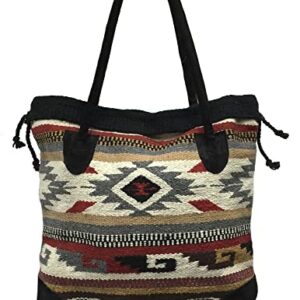 Monterrey Ladies Tote Purse Handwoven Southwestern Aztec Print Suede Handles A