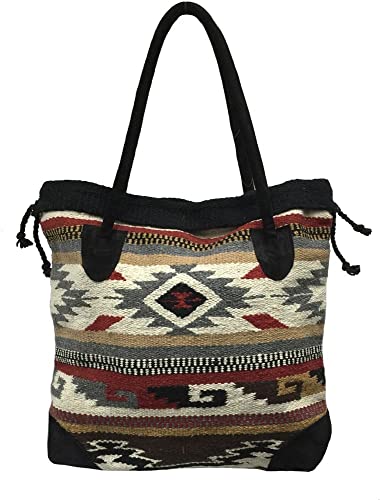 Monterrey Ladies Tote Purse Handwoven Southwestern Aztec Print Suede Handles A