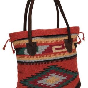 Monterrey Ladies Tote Purse Handwoven Southwestern Aztec Print Suede Handles A