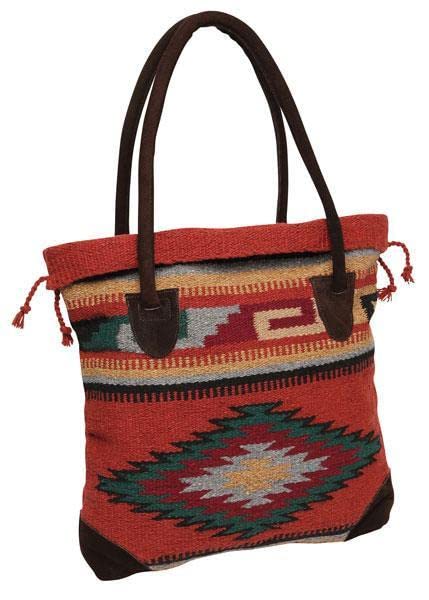 Monterrey Ladies Tote Purse Handwoven Southwestern Aztec Print Suede Handles A