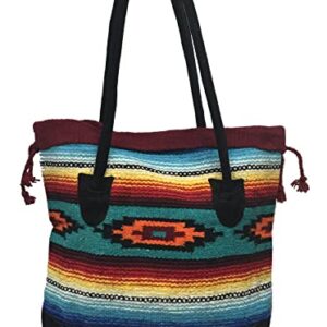 Monterrey Ladies Tote Purse Handwoven Southwestern Aztec Print Suede Handles A