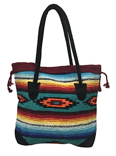 Monterrey Ladies Tote Purse Handwoven Southwestern Aztec Print Suede Handles A