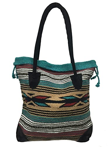 Monterrey Ladies Tote Purse Handwoven Southwestern Aztec Print Suede Handles A