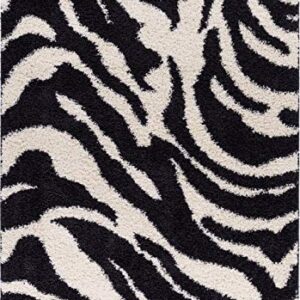 Well Woven Madison Shag Safari Zebra Black Animal Print Area Rug (3'11" x 5'3")