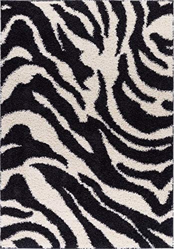 Well Woven Madison Shag Safari Zebra Black Animal Print Area Rug (3'11" x 5'3")