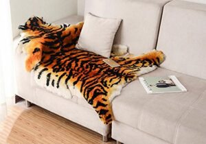 gracefur area rug tiger and leopard skin printed decor rugs super soft real australia sheepskin carpet for living room, bed room, sofa and so on 1 pelt (tiger)