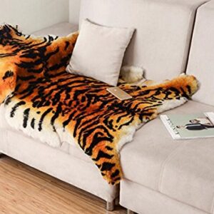 Gracefur Area Rug Tiger and Leopard Skin Printed Decor Rugs Super Soft Real Australia Sheepskin Carpet for Living Room, Bed Room, Sofa and so on 1 pelt (Tiger)