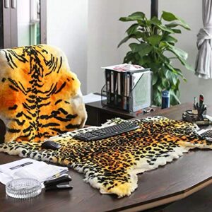 Gracefur Area Rug Tiger and Leopard Skin Printed Decor Rugs Super Soft Real Australia Sheepskin Carpet for Living Room, Bed Room, Sofa and so on 1 pelt (Tiger)