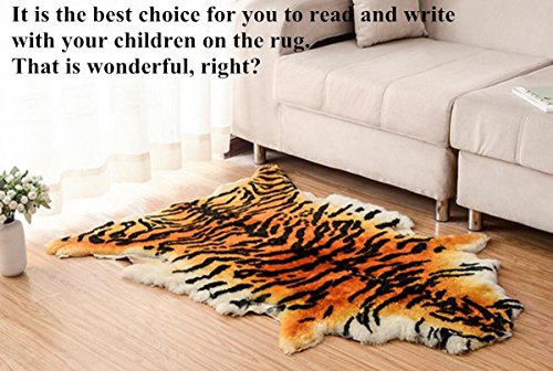 Gracefur Area Rug Tiger and Leopard Skin Printed Decor Rugs Super Soft Real Australia Sheepskin Carpet for Living Room, Bed Room, Sofa and so on 1 pelt (Tiger)