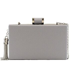 Hearty Trendy Faux Leather with Metal Frame and Tassel Fashion Minaudiere Evening Clutch Bag - Silver