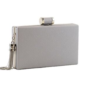 Hearty Trendy Faux Leather with Metal Frame and Tassel Fashion Minaudiere Evening Clutch Bag - Silver