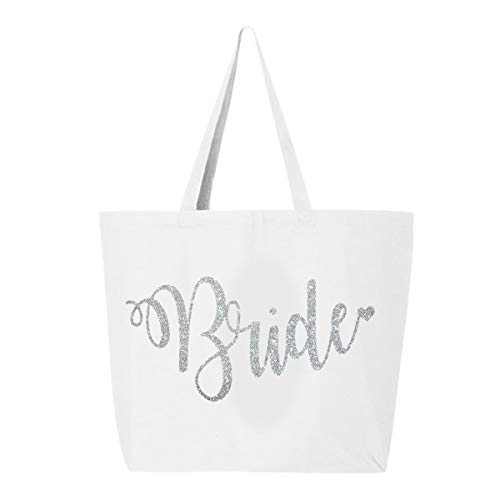 Classy Bride Glitter Bride Tote Bag - White and Silver