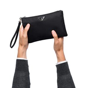 Prada Black Tessuto Nylon Pouch Case Clutch w Silver Prada Logo 1NH545, Small