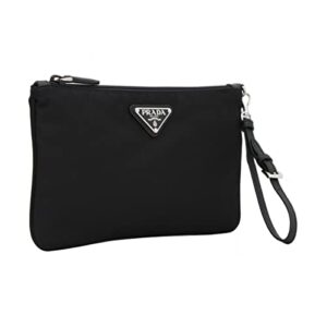 Prada Black Tessuto Nylon Pouch Case Clutch w Silver Prada Logo 1NH545, Small