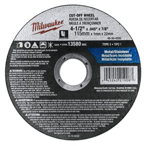 Milwaukee 10 Pack - 4 1 2 Cutting Wheels For Grinders - Aggressive Cutting For Metal & Stainless Steel - 4-1/2" x .045 x 7/8-Inch | Flat Cut Off Wheels