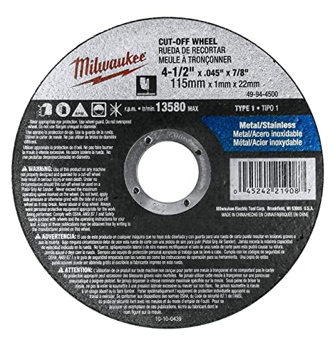 Milwaukee 10 Pack - 4 1 2 Cutting Wheels For Grinders - Aggressive Cutting For Metal & Stainless Steel - 4-1/2" x .045 x 7/8-Inch | Flat Cut Off Wheels