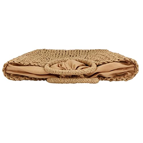 Summer Rattan Bag for Women Straw Hand-woven Top-handle Handbag Beach Sea Straw Rattan Tote Clutch Bags (Coyote brown)