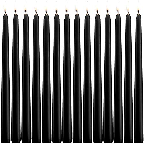 YIH 14 pcs Unscented Black Taper Candle | Hand Poured Wax Candles 10" x 7/8" | for Home Décor, Wedding Receptions, Baby Showers, Birthdays, Celebrations, Party Favors