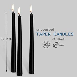 YIH 14 pcs Unscented Black Taper Candle | Hand Poured Wax Candles 10" x 7/8" | for Home Décor, Wedding Receptions, Baby Showers, Birthdays, Celebrations, Party Favors