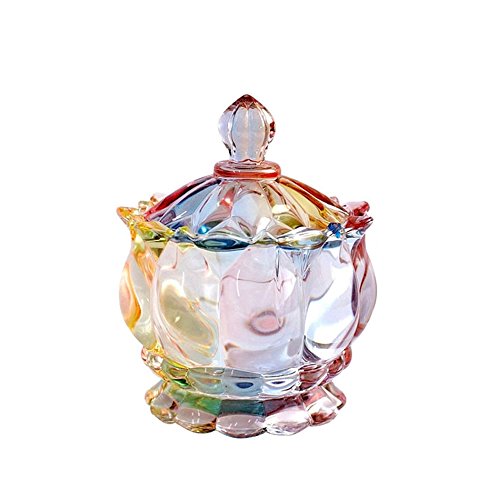 SOCOSY Royal Embossed Clear Glass Apothecary Jar With Lids , Candy Jar Containers Wedding Candy Buffet Jars Crystal Jewelry Box Food Jar 7oz (Flower)