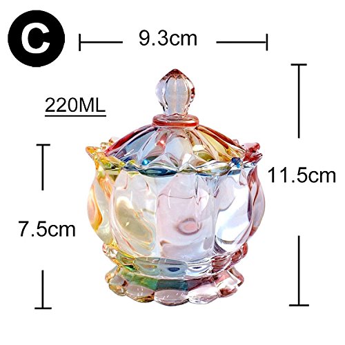 SOCOSY Royal Embossed Clear Glass Apothecary Jar With Lids , Candy Jar Containers Wedding Candy Buffet Jars Crystal Jewelry Box Food Jar 7oz (Flower)