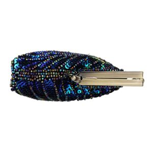 Womens Sequin Beaded Evening Bag Antique Peacock Evening Wedding Clutch Purse Evening Handbag for Wedding Party Cocktail (Peacock blue)