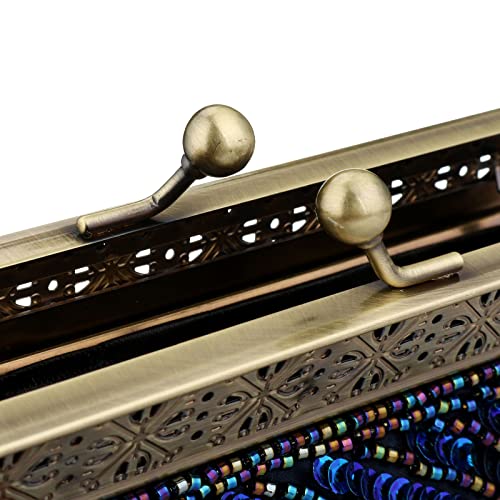 Womens Sequin Beaded Evening Bag Antique Peacock Evening Wedding Clutch Purse Evening Handbag for Wedding Party Cocktail (Peacock blue)