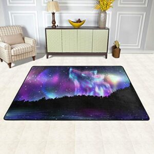 alaza howling wolf galaxy starry night sky area soft non slip floor mat washable carpet for bedroom living room 1 piece 4×6 feet