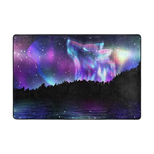 ALAZA Howling Wolf Galaxy Starry Night Sky Area Soft Non Slip Floor Mat Washable Carpet for Bedroom Living Room 1 Piece 4x6 Feet