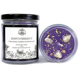 empowerment affirmation candle | 9 oz natural soy wax orange calcite crystals, herbs & essential oils | confidence, power, positive self-image | wiccan, pagan, metaphysical