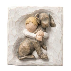 willow tree hug plaque, sculpted hand-painted bas relief