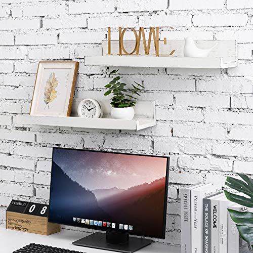 MyGift 24-Inch Wall-Mounted Vintage White Wood Floating Shelves, Picture Ledge Shelves Set of 2