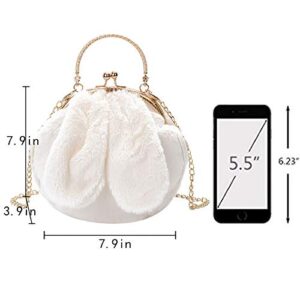 Rebecca Women girls Lovely Fuzzy Rabbit Ear Handbag Purse Plush Mini Satchel Crossbody Bag, White