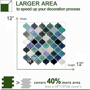 STICKGOO 10-Sheet Teal Arabesque Tile Peel and Stick Backsplash, 12”X12” Self Adhesive Wall Tiles, Stick on Backsplash for Kitchen & Bathroom (Pack of 10, Thicker Design)