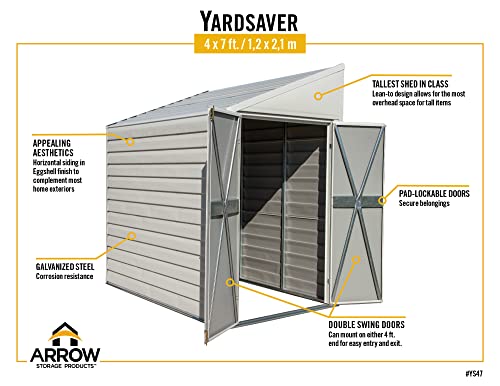 Arrow Shed 4' x 7' Yardsaver Compact Galvanized Steel Storage Shed with Pent Roof