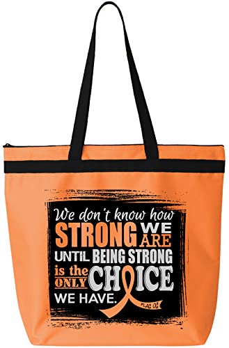 Fight Like a Girl How Strong We Are Darcey Tote Bag for Leukemia, Multiple Sclerosis, Kidney Cancer Awareness - Orange Ribbon