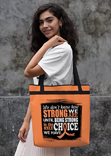 Fight Like a Girl How Strong We Are Darcey Tote Bag for Leukemia, Multiple Sclerosis, Kidney Cancer Awareness - Orange Ribbon