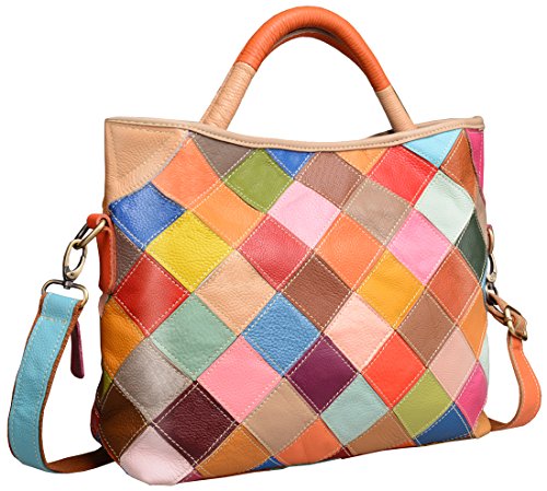 Heshe Womens Multi-color Leather Shoulder Bag Hobo Tote Handbag Cross Body Purse (Colorful-2B4029)