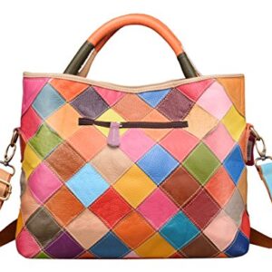 Heshe Womens Multi-color Leather Shoulder Bag Hobo Tote Handbag Cross Body Purse (Colorful-2B4029)