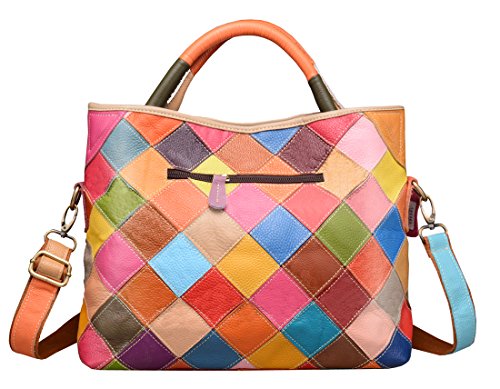 Heshe Womens Multi-color Leather Shoulder Bag Hobo Tote Handbag Cross Body Purse (Colorful-2B4029)