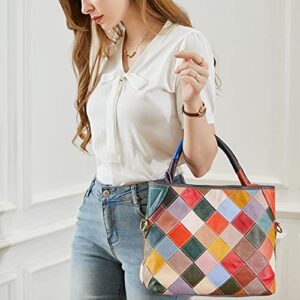 Heshe Womens Multi-color Leather Shoulder Bag Hobo Tote Handbag Cross Body Purse (Colorful-2B4029)