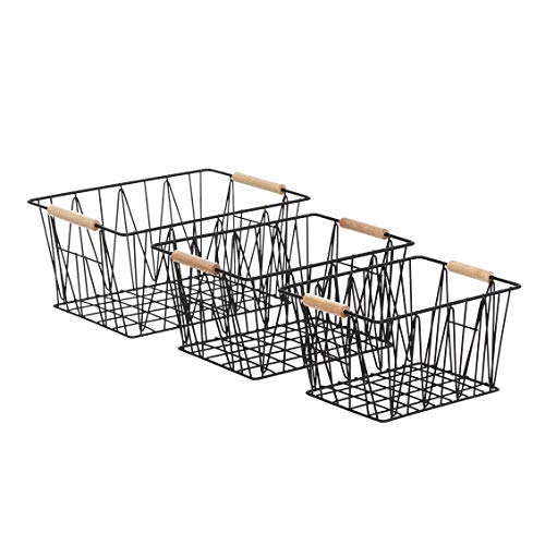 Amazon Basics Wire Storage Baskets - Set of 3, Black