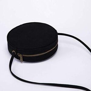 YONBEN Small Canvas Round Crossbody Wallet, Fashion Crossbody Purse Bag (Black)