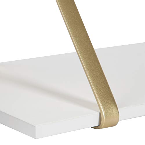 Kate and Laurel Soloman White Wooden Shelves with Gold Metal Brackets, 2 Piece Set