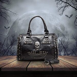 MG Collection HOWEA Black Vegan Leather Purse, Top Handle Halloween Purse with Metal Skull and Stud Ornament and Removable Shoulder Straps, Doctor Style Gothic Handbag