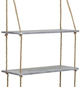 Sorbus Wood Hanging Shelf 3-Tier Rustic Wood Swing Storage Shelves Jute Rope Organizer Rack, Floating Display Shelves (Grey)