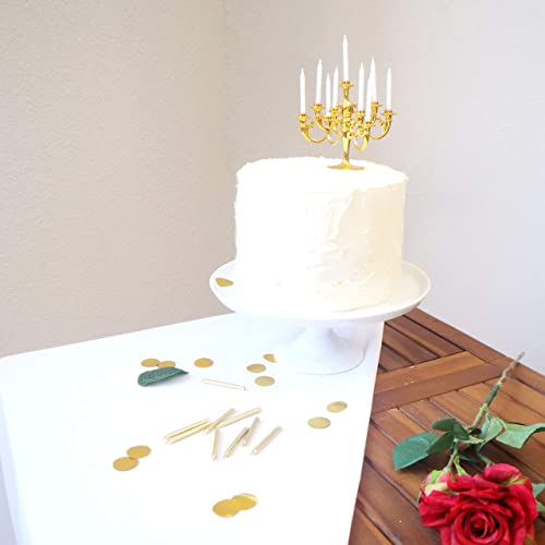 Luxury Candelabra Birthday Candles, Special Cake Candles, Party and Event Unique Candle, Cake Topper with 9 Candles, Cake Candle Holders, Cake Decorations, Romantic Propose Candles (Metallic Gold)