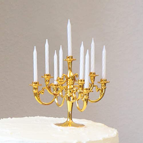 Luxury Candelabra Birthday Candles, Special Cake Candles, Party and Event Unique Candle, Cake Topper with 9 Candles, Cake Candle Holders, Cake Decorations, Romantic Propose Candles (Metallic Gold)